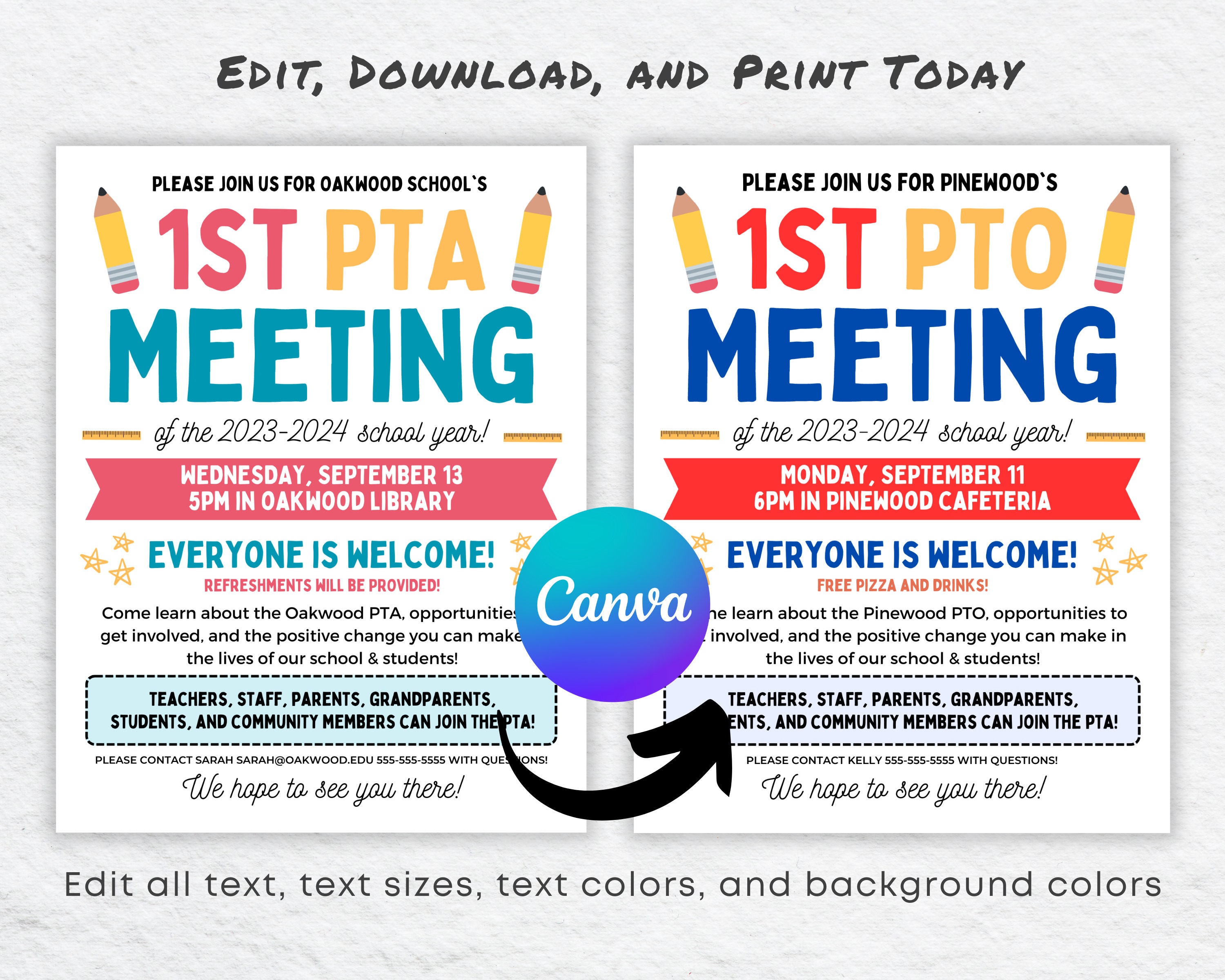 PTO PTA Meeting Flyer Editable Template for Back to School 1st - Etsy UK