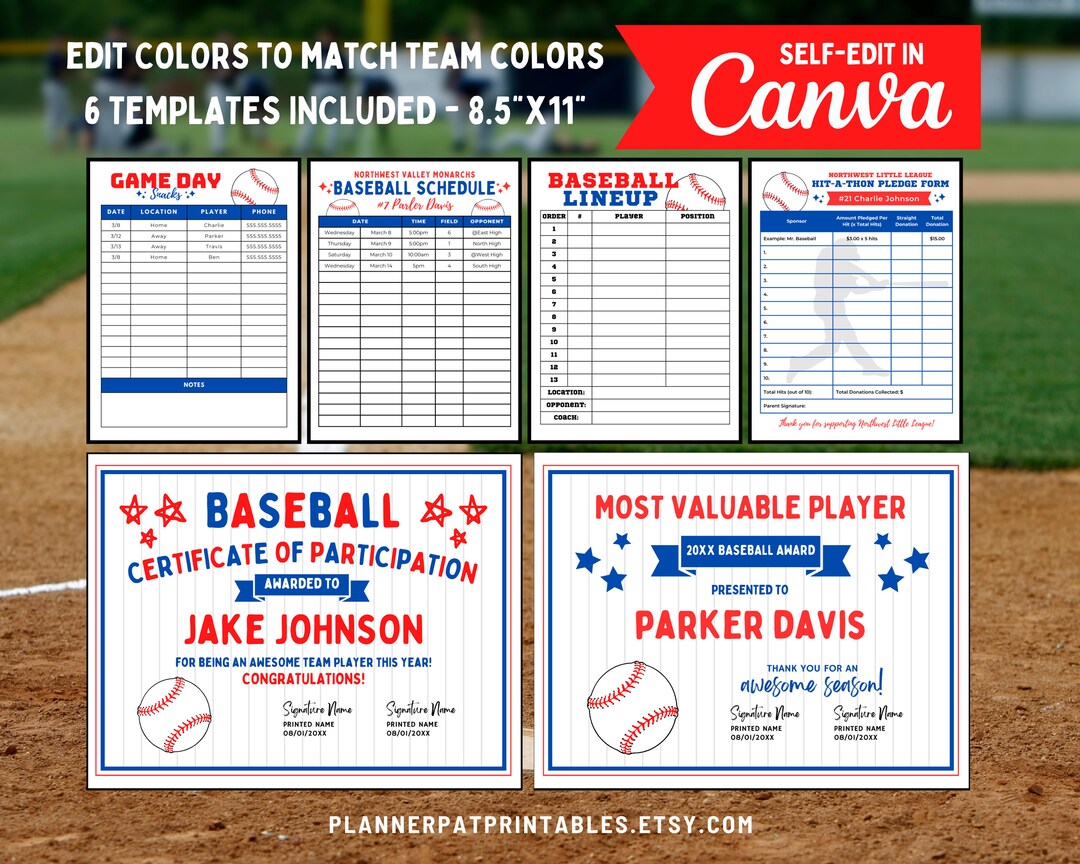 Editable Baseball Template Bundle Includes Snack & Game Schedules ...