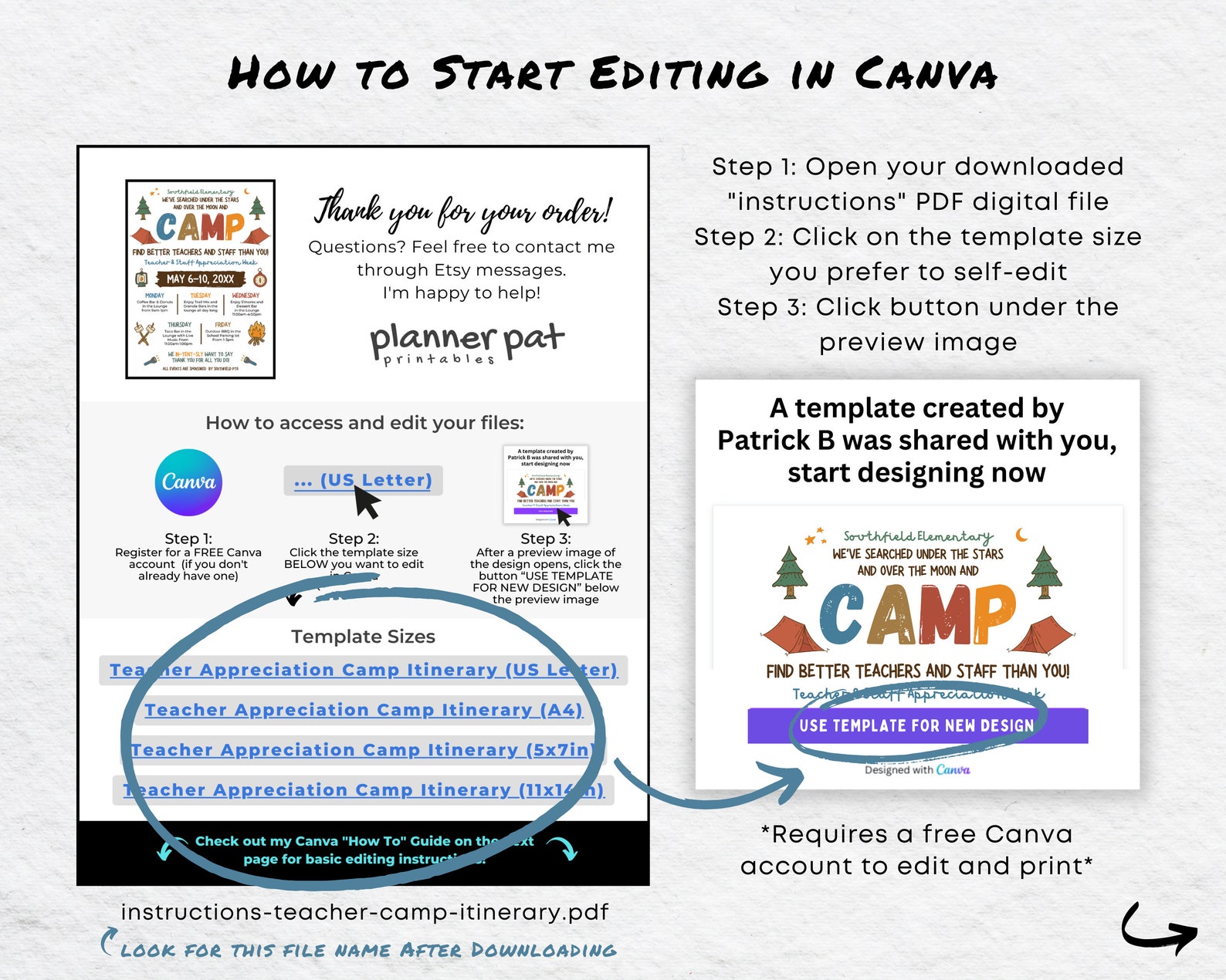 Editable Camp Theme Teacher & Staff Appreciation Day Camping Itinerary ...
