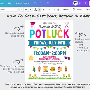 Summer BBQ Potluck Flyer Editable Template, Community BBQ Cookout ...