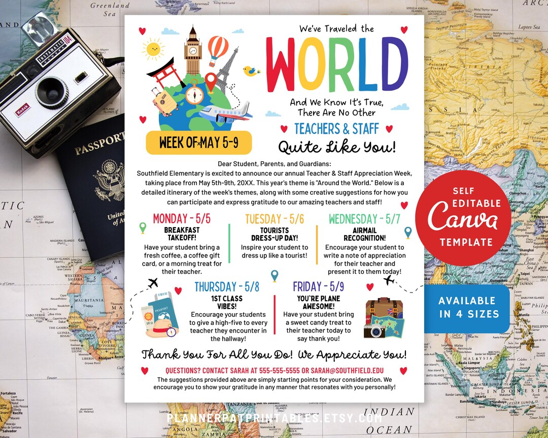 Around the World Teacher Appreciation Newsletter: Travel Itinerary ...