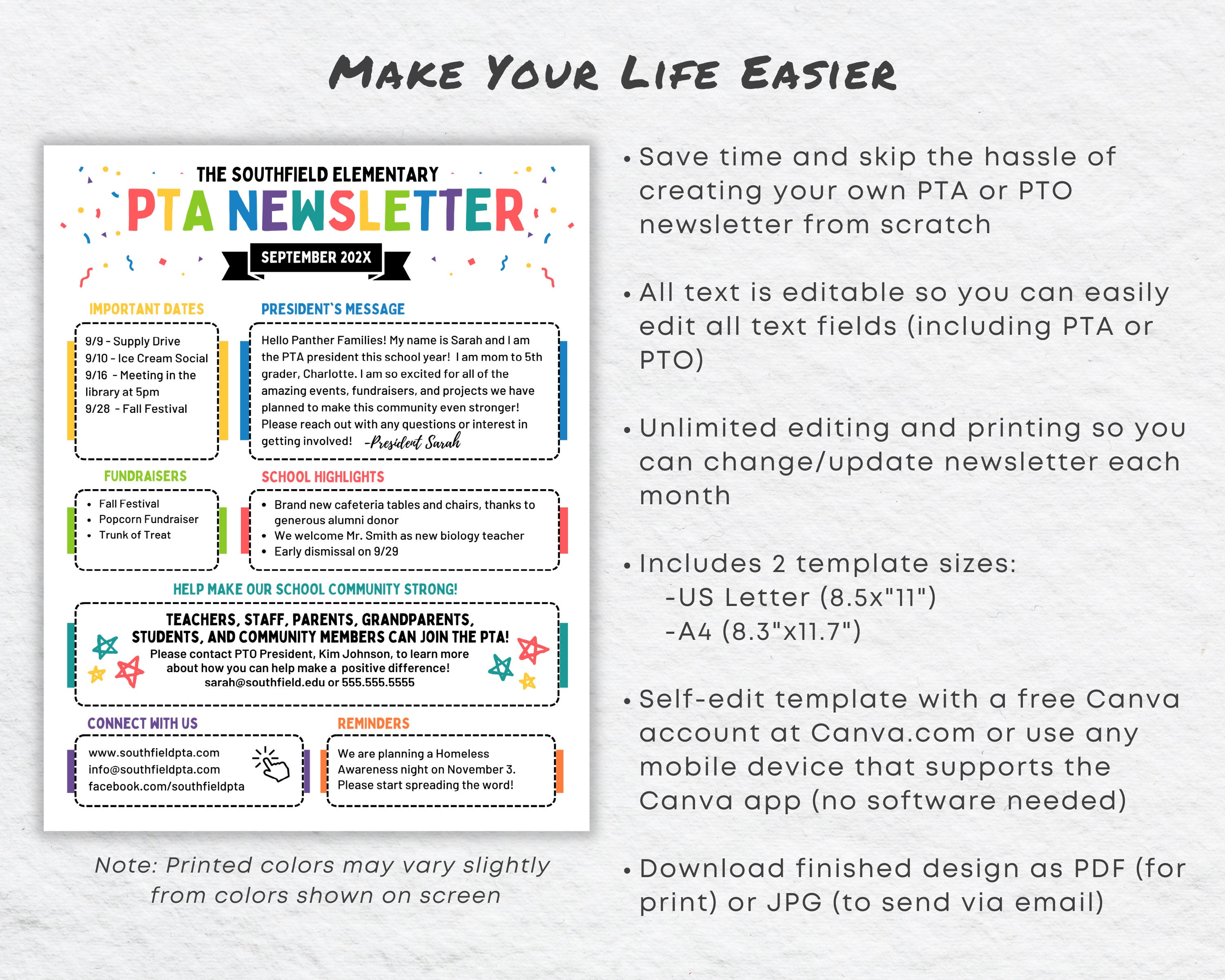 PTA Newsletter Editable Template for Monthly School News - Etsy UK