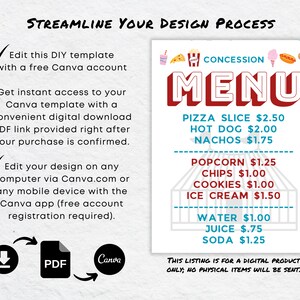 Carnival Concession Stand Menu Template: Editable Canva Sign (digital ...