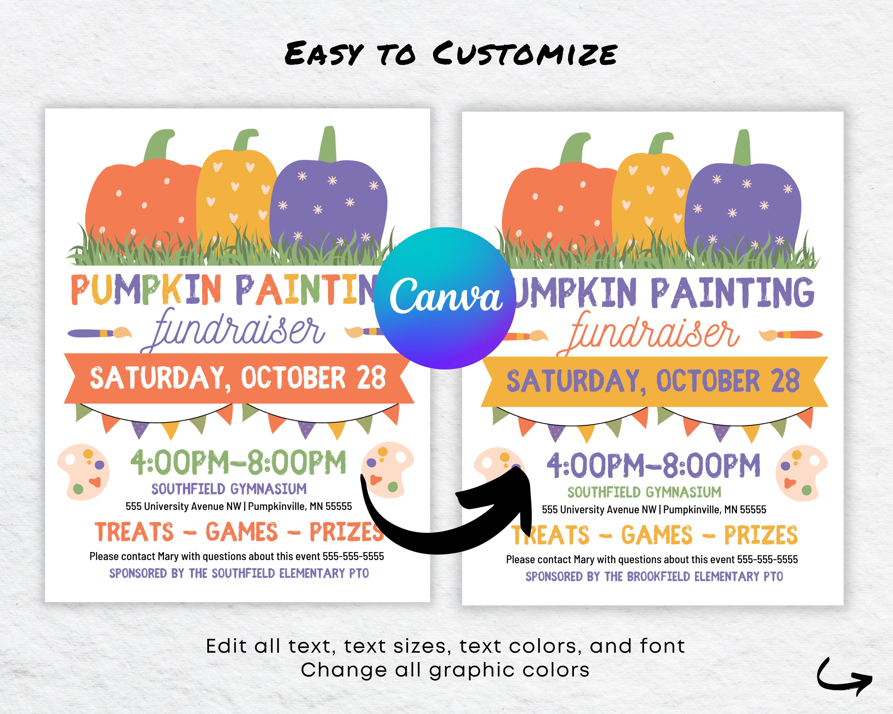 Editable Pumpkin Painting Flyer, Halloween School Fundraiser Invitation ...