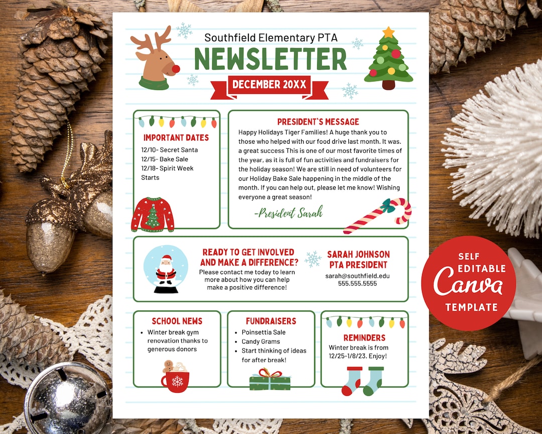 Editable PTA Newsletter December Template, Holiday News, Canva Template ...