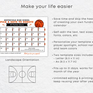 Editable Basketball Template: Fundraising Calendar (canva, Digital ...