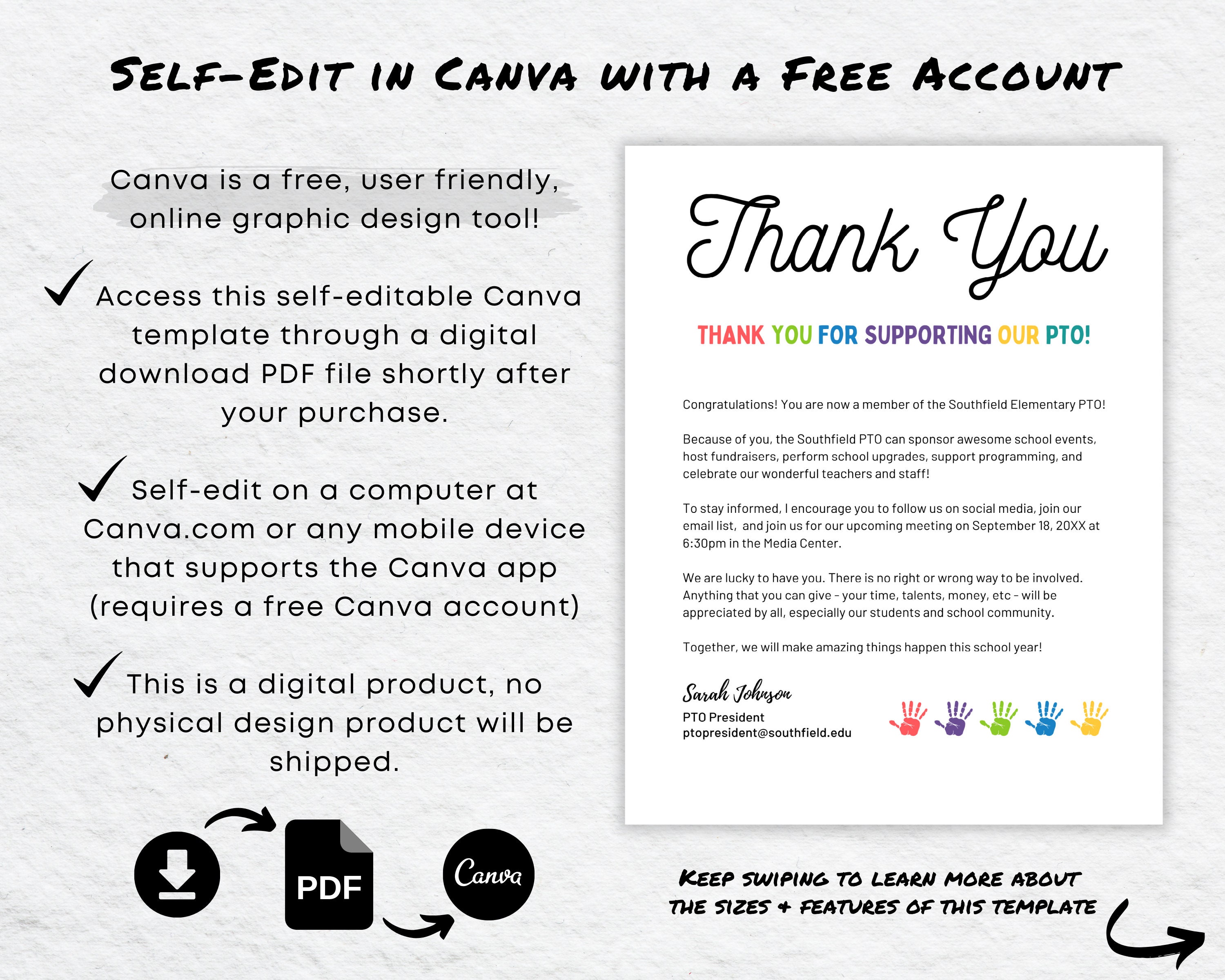 Editable PTO Thank You Letter Template, Edit for PTA - Etsy