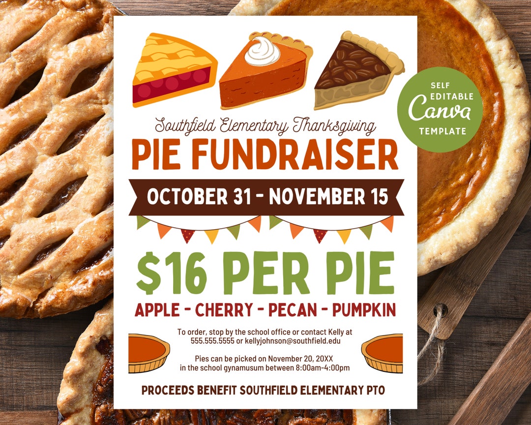 DIY Thanksgiving Pie Fundraiser Flyer Template, Pumpkin Pie Sale - Etsy