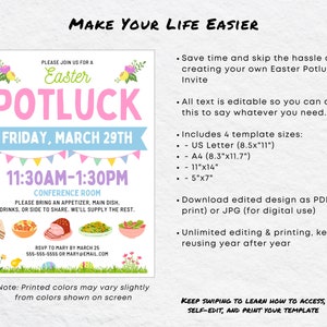Editable Easter Potluck Invite, Spring Potluck Party Printable, Canva ...
