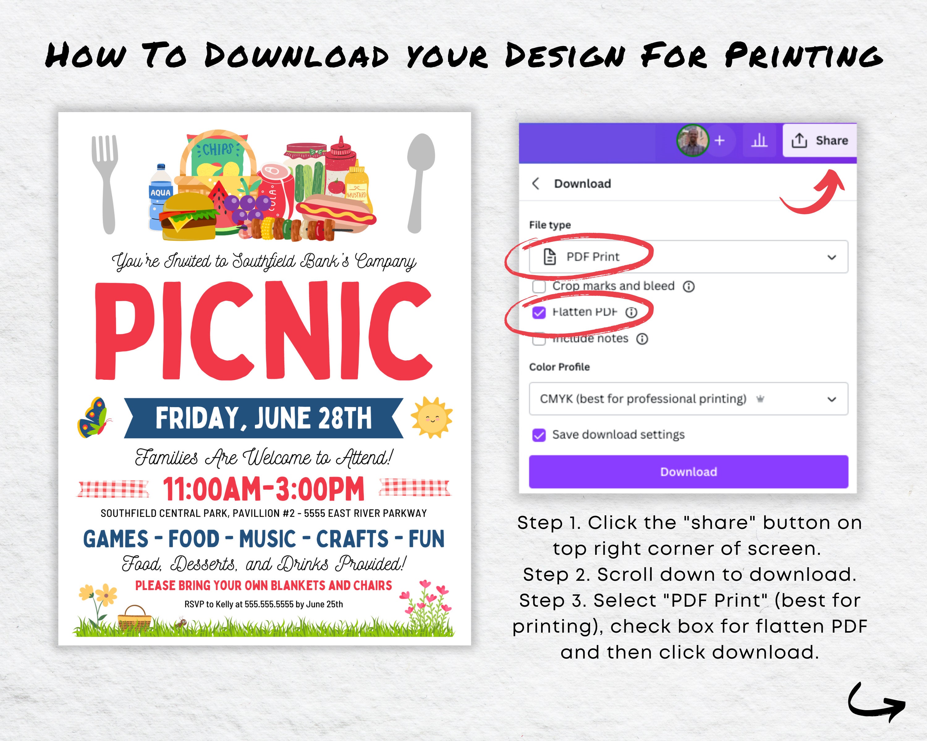 Company Picnic Flyer Editable Template, Work Appreciation Party, Canva ...