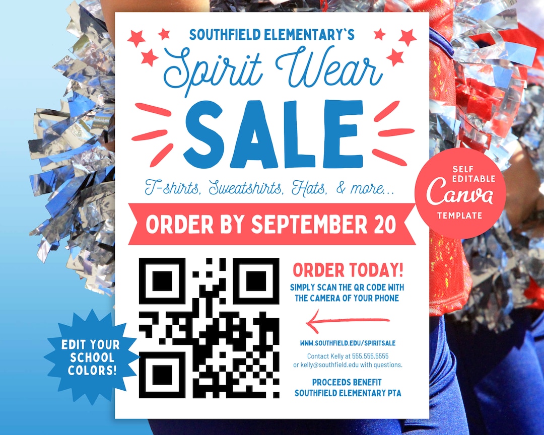 Editable School Spirit Wear Flyer Template: Fundraiser Poster (digital ...