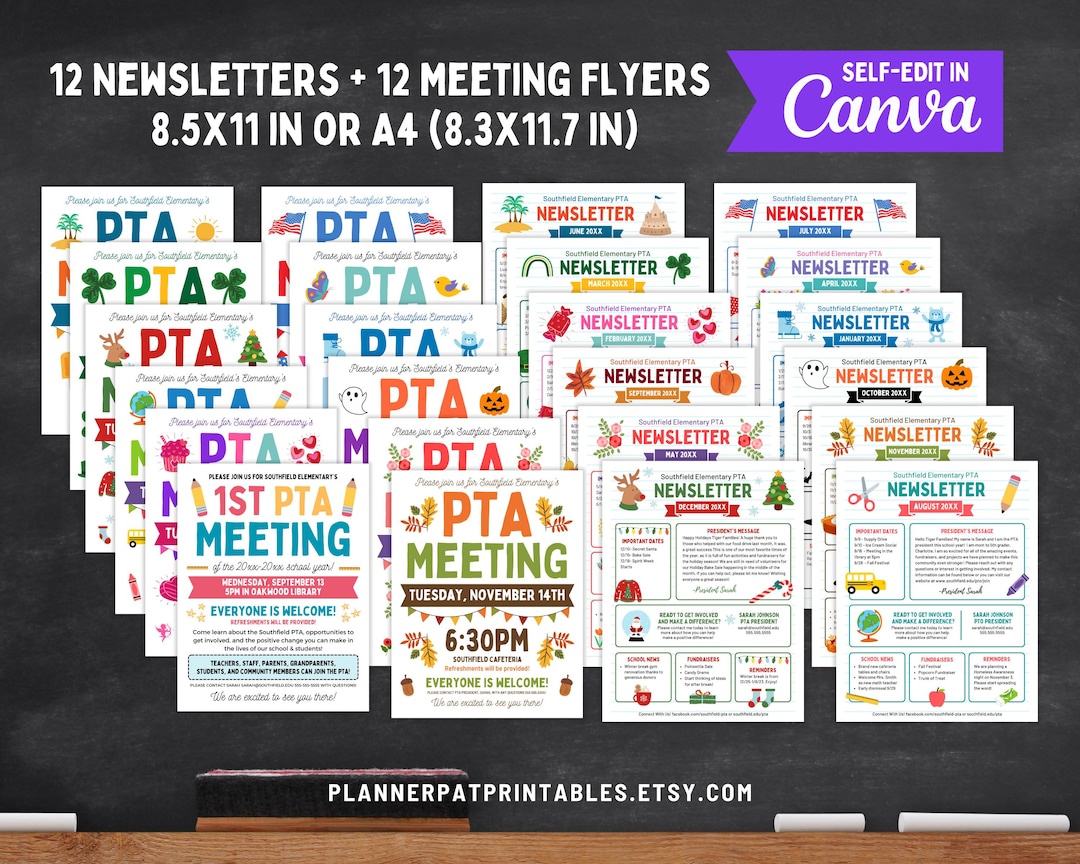 Editable School Communication Flyer Bundle | 12 PTO PTA Monthly ...