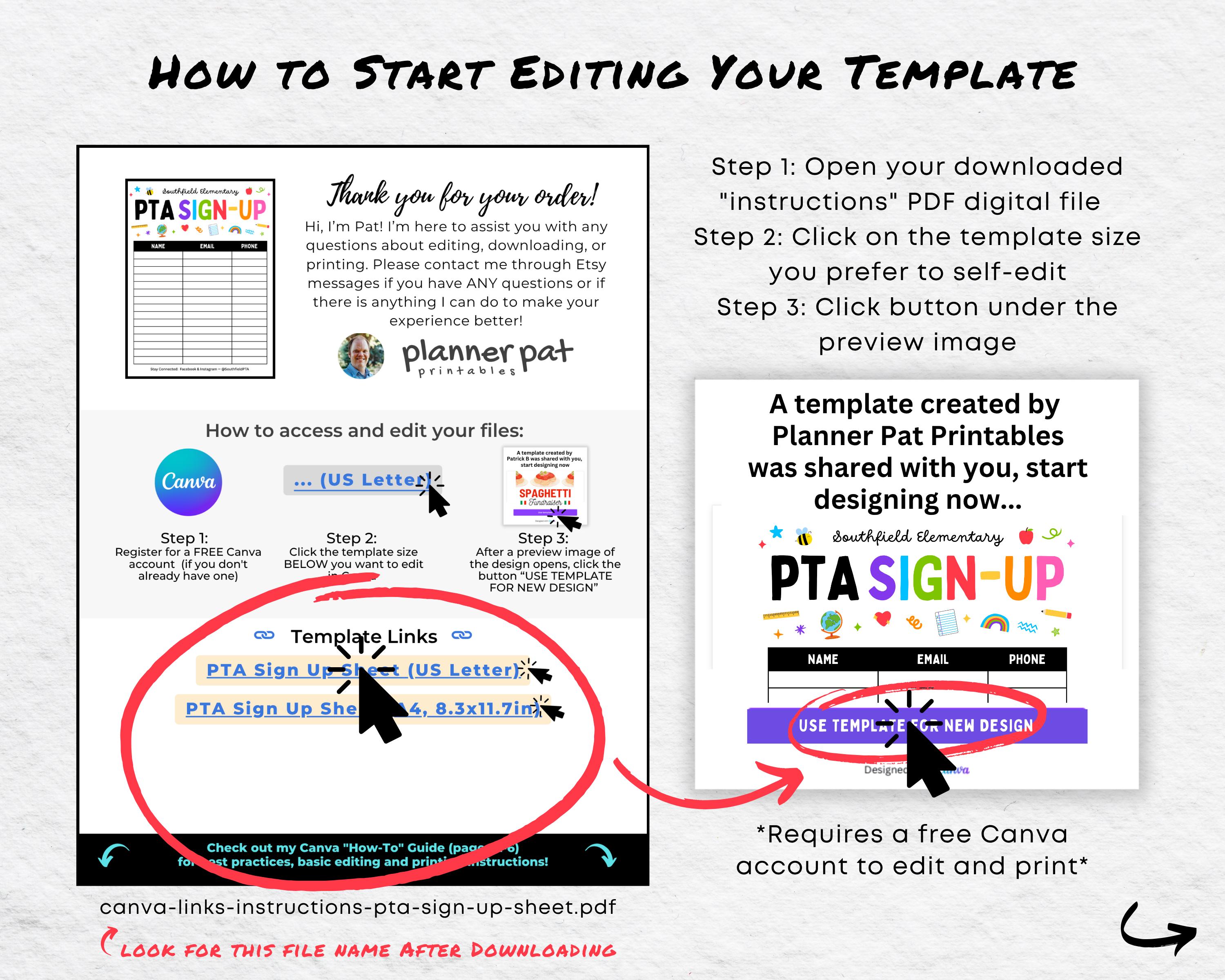 Editable PTO PTA Sign up Sheet Template: Canva Volunteer Form (digital ...