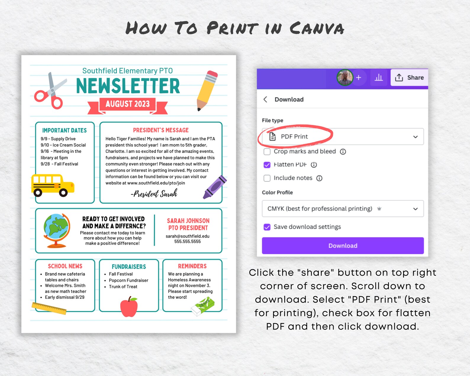 Editable August Newsletter Template: Canva PTA/PTO Back to School Flyer ...
