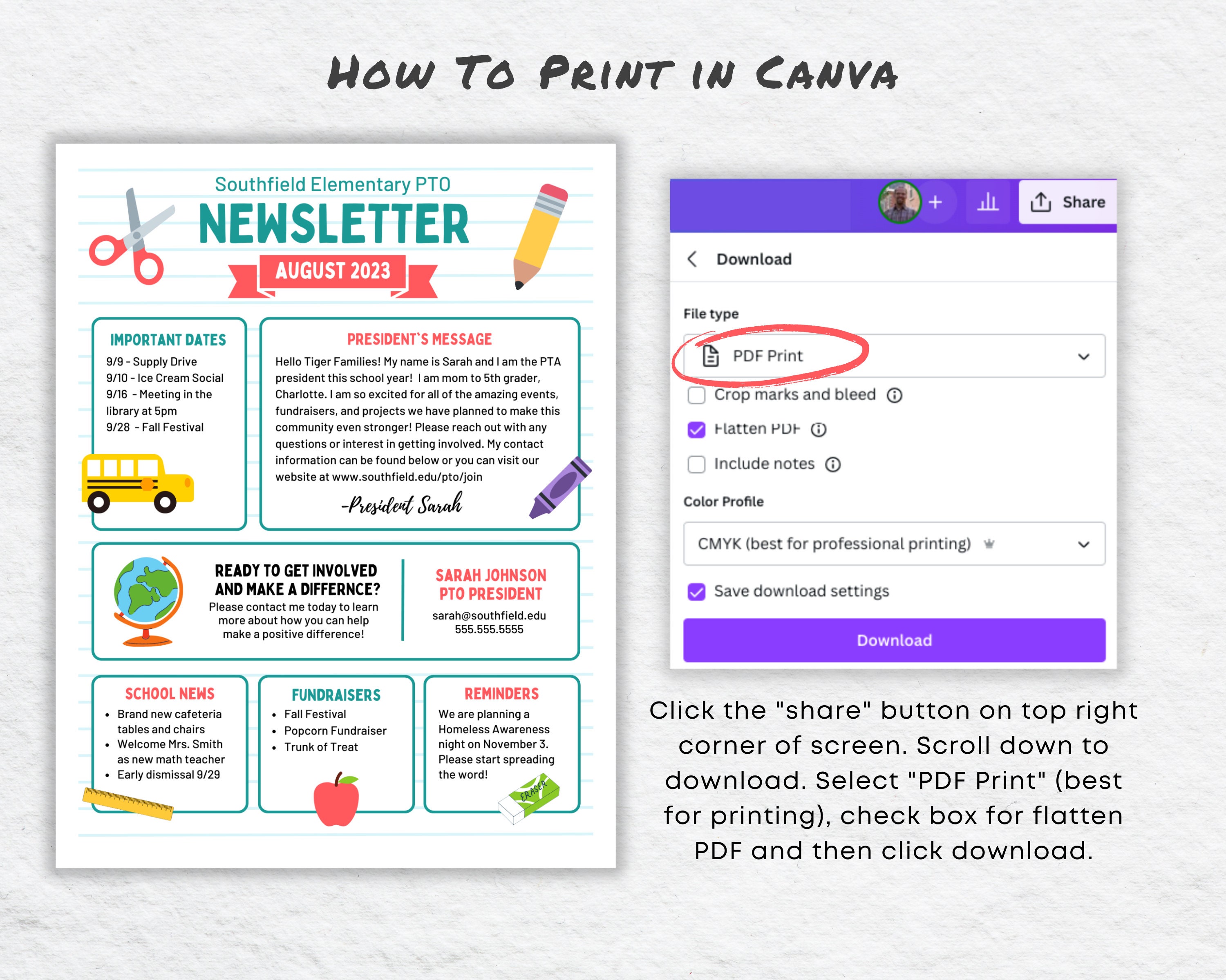 Editable August Newsletter Template: Canva PTA/PTO Back to School Flyer ...