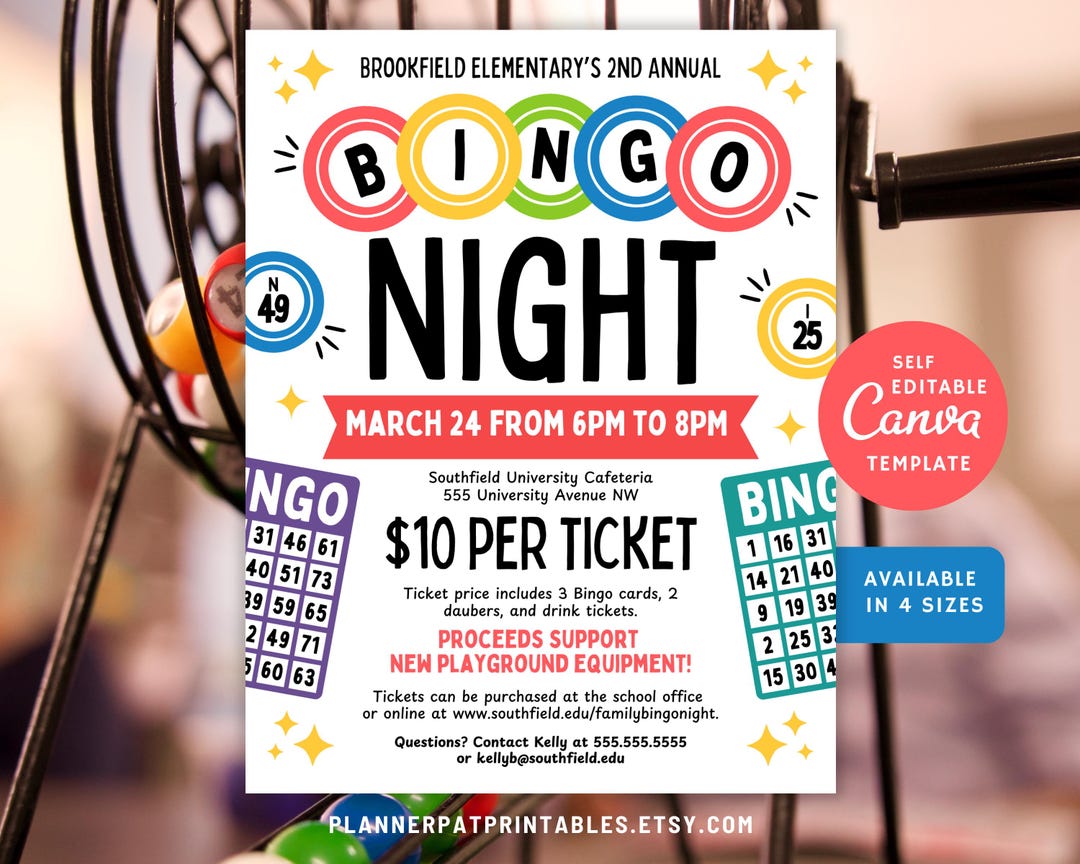 Bingo Night Flyer Template: Family Game Fundraiser (canva Editable ...