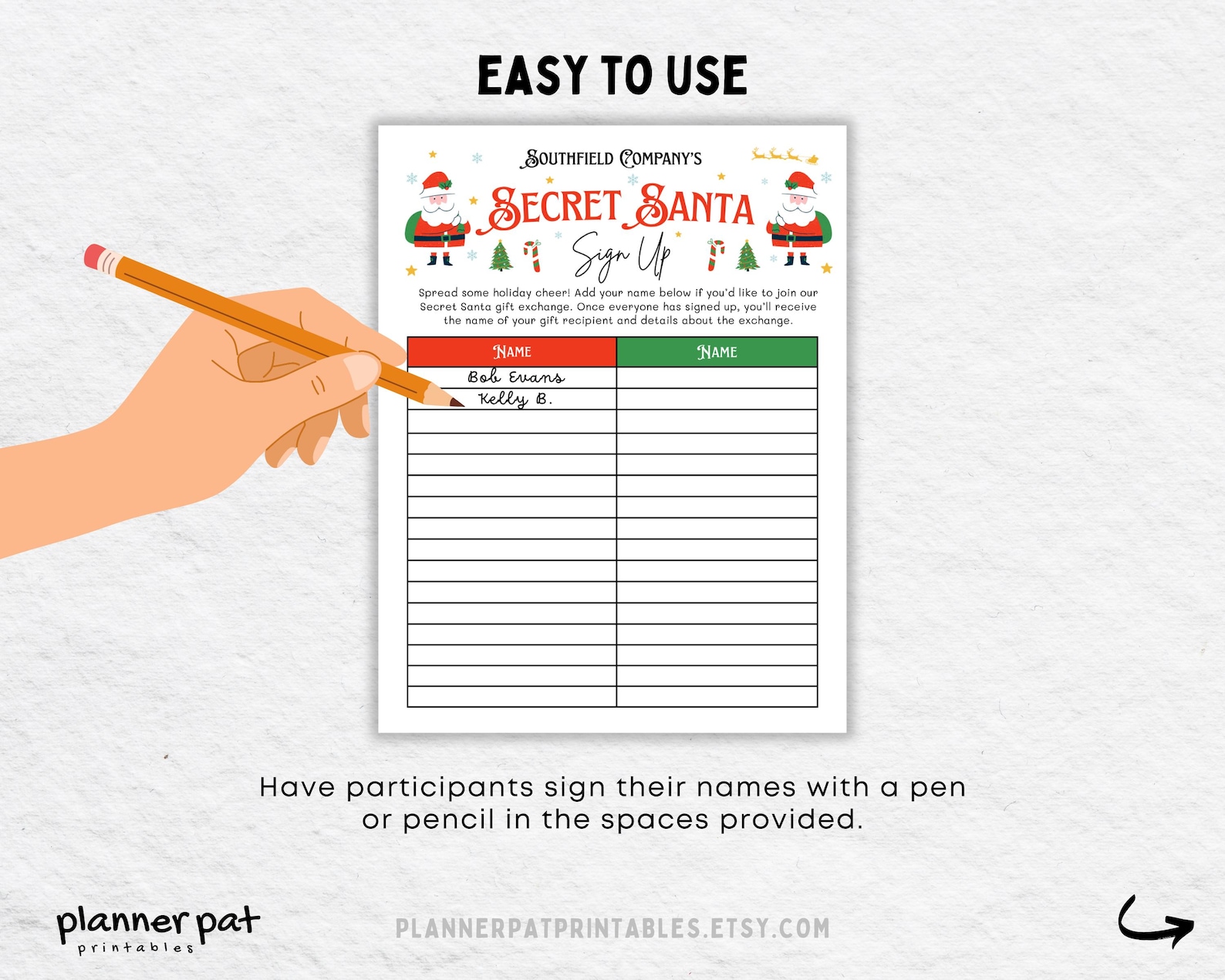 Secret Santa Sign up Sheet | Editable Christmas Gift Exchange Form ...