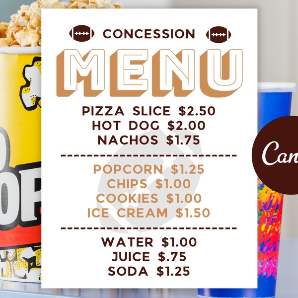 Concession Price List Template - Etsy
