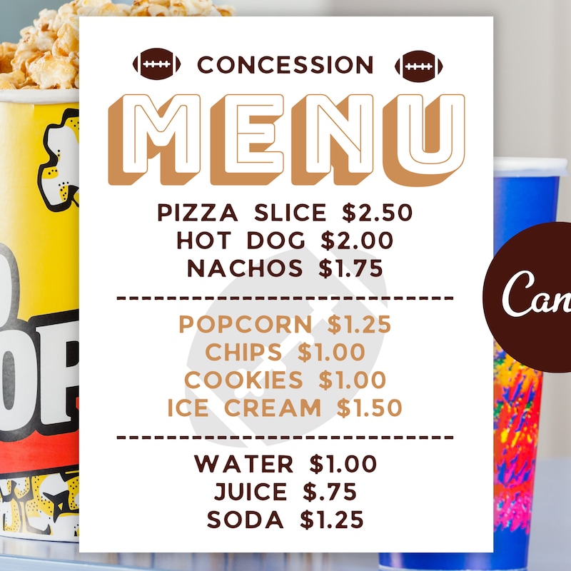 Concession Price List Template - Etsy