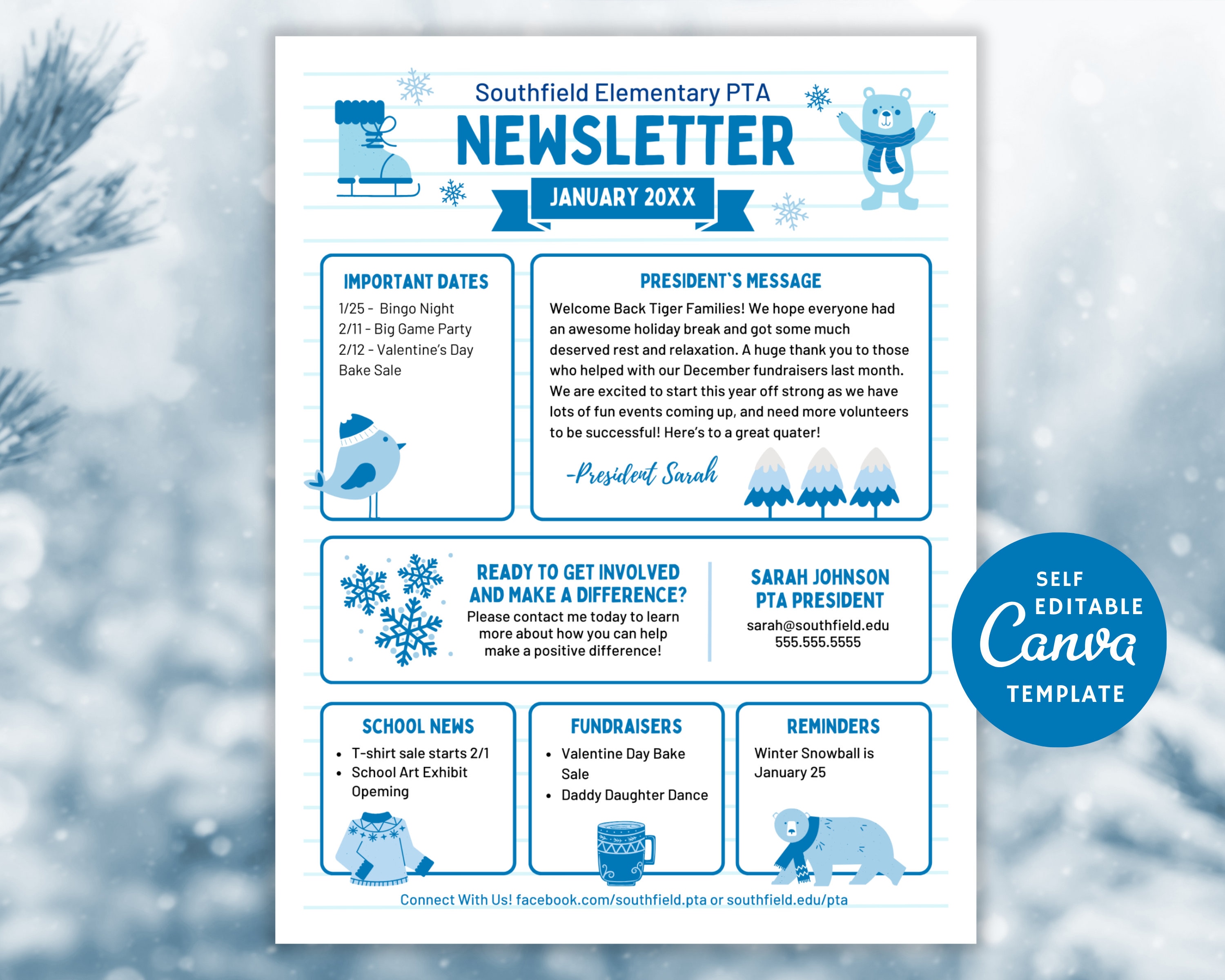 Editable PTA Newsletter Winter Template - January School Bulletin ...