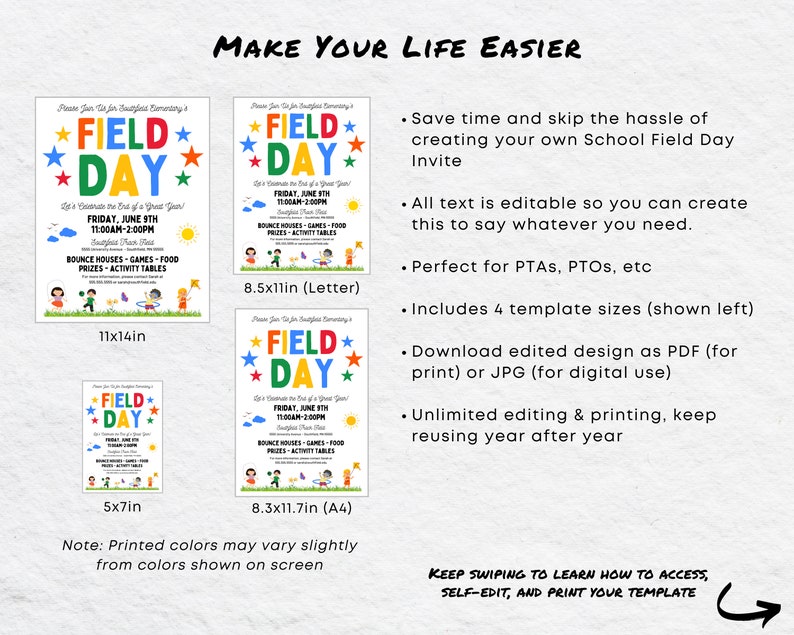 Editable School Field Day Flyer, Sports Event Canva Template (digital ...