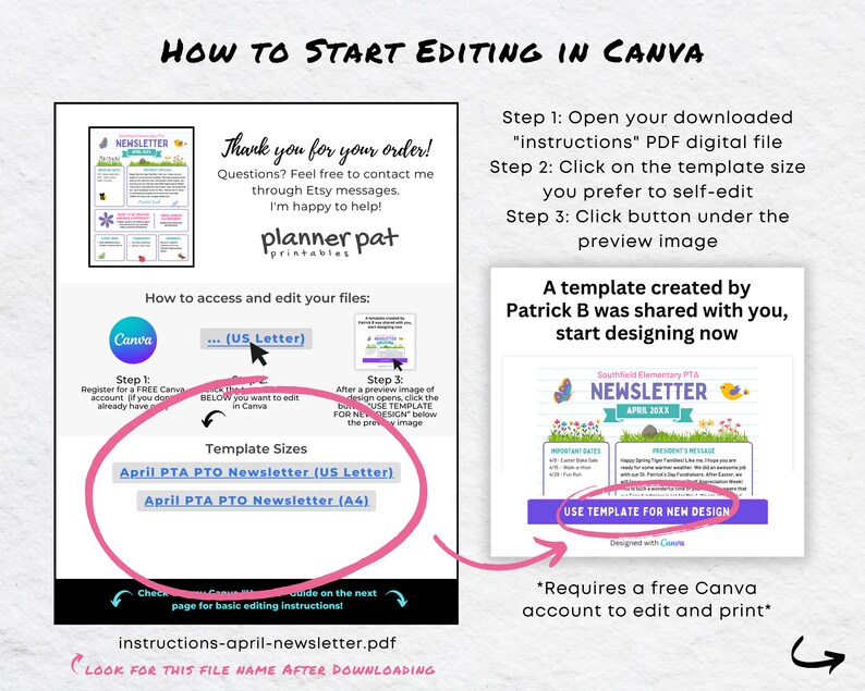 Editable April Newsletter Template, Spring PTO PTA School News, Canva ...