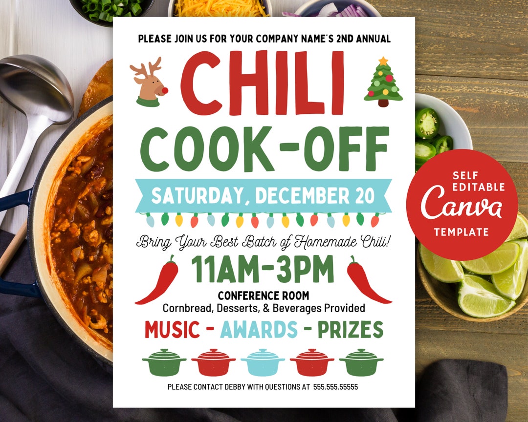 Editable Christmas Chili Cook off Flyer, Chili Competition, Canva ...