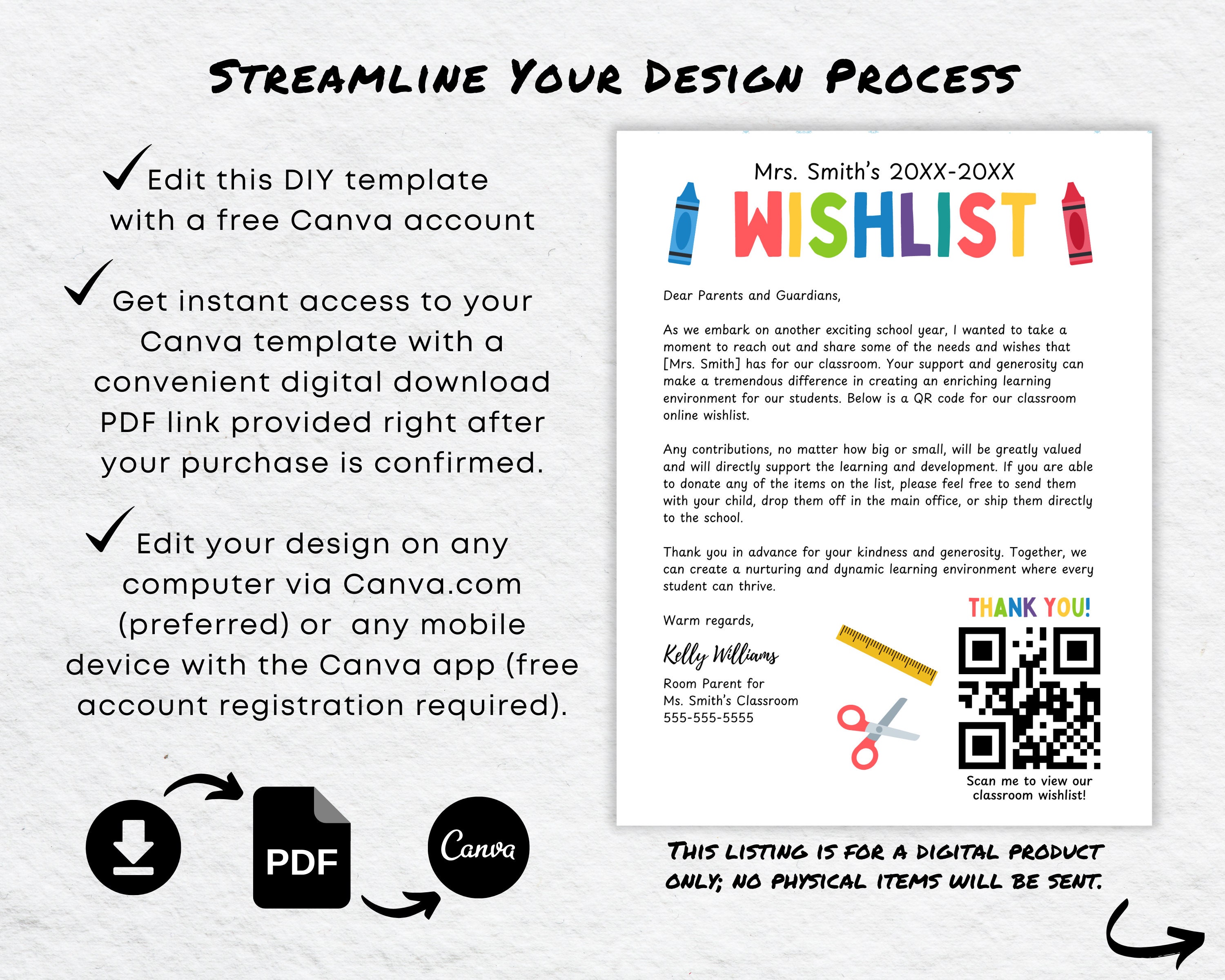 Editable Teacher Wishlist Printable, Classroom Supplies Donation Letter ...