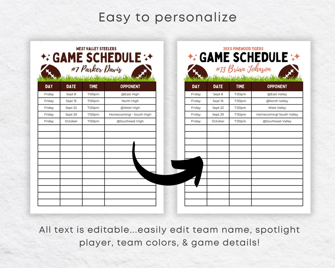 Editable Football Schedule Template | Practice & Game Calendar for ...