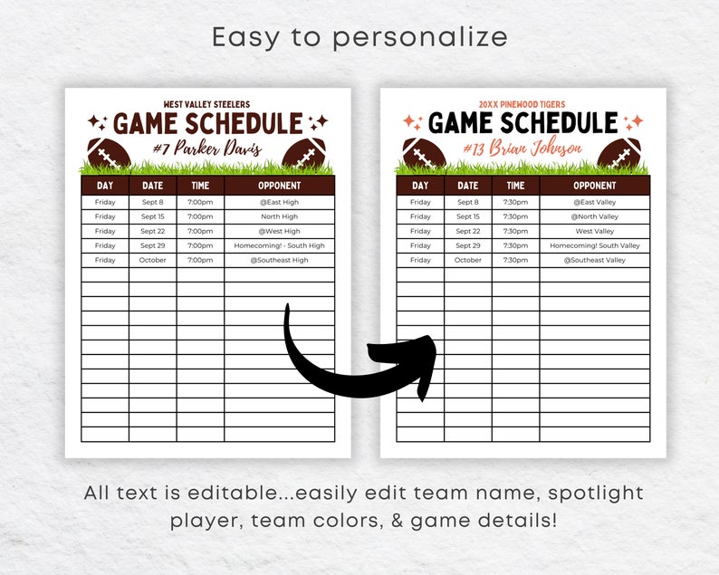 Editable Football Schedule Template Football Practice or Game - Etsy