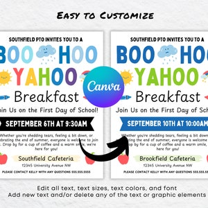 Editable Boo Hoo Yahoo Invitation, School Breakfast Social Flyer ...