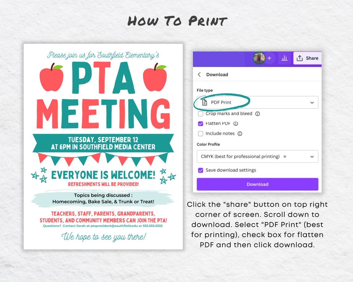 PTA Meeting Sign Bearbeitbare Canva Vorlage, Bearbeiten für PTO - Etsy.de