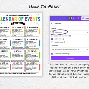 PTA Calendar of Events Flyer Editable Template for PTO Monthly Event ...