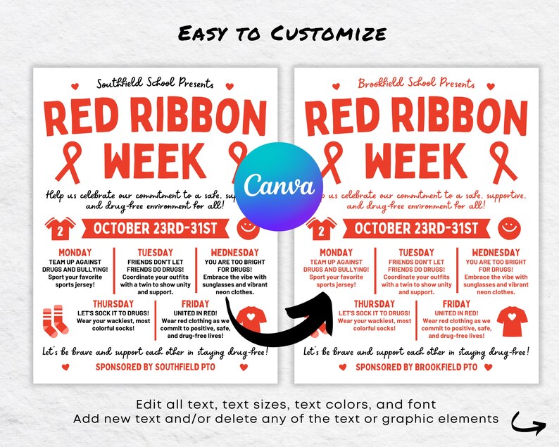 Editable Red Ribbon Week Flyer Template | Anti-drug Awareness Campaign ...