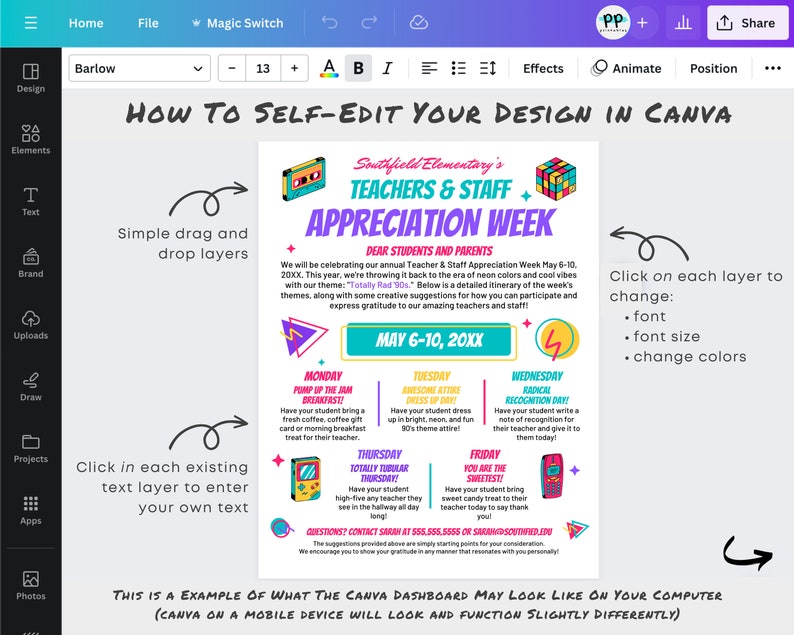 90s Theme Teacher Appreciation Week Newsletter Flyer (canva Template ...