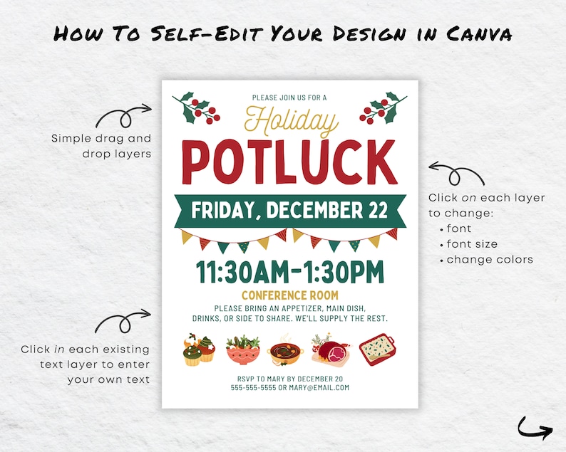 Editable Holiday Potluck Flyer: Christmas Work Party Invite (canva ...