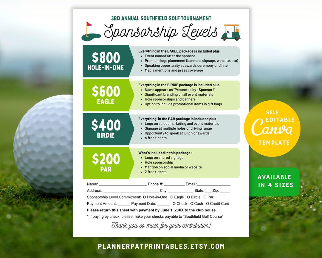Editable Golf Sponsorship Levels Form: Tournament Sponsor Menu Flyer ...