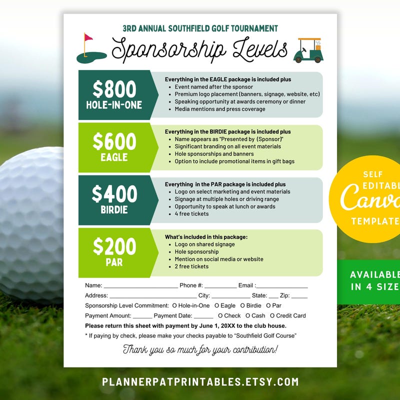 Sponsorship Levels Template Golf Canva - Etsy