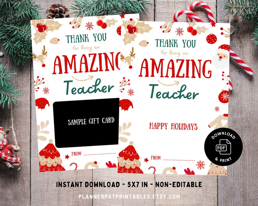 Christmas Teacher Gift Card Holder, Holiday Staff Appreciation (PDF) - Etsy