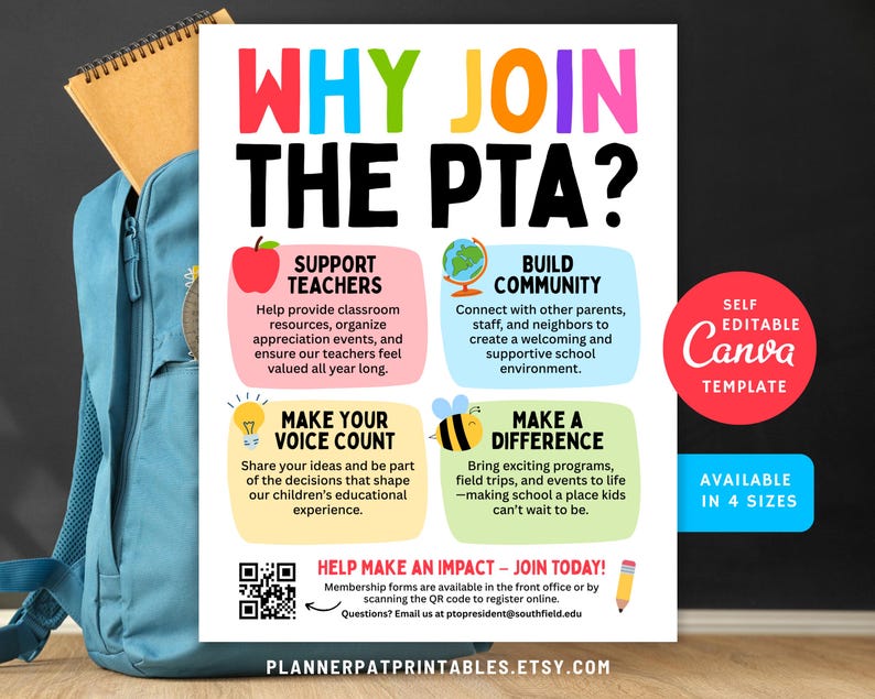 Editable Why Join the PTA Flyer: School Recruitment Poster (canva ...