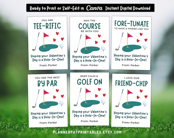 Golf Valentine Card | Candy Heart Golf Tees | Size A2 4.25" X 5.5 ...