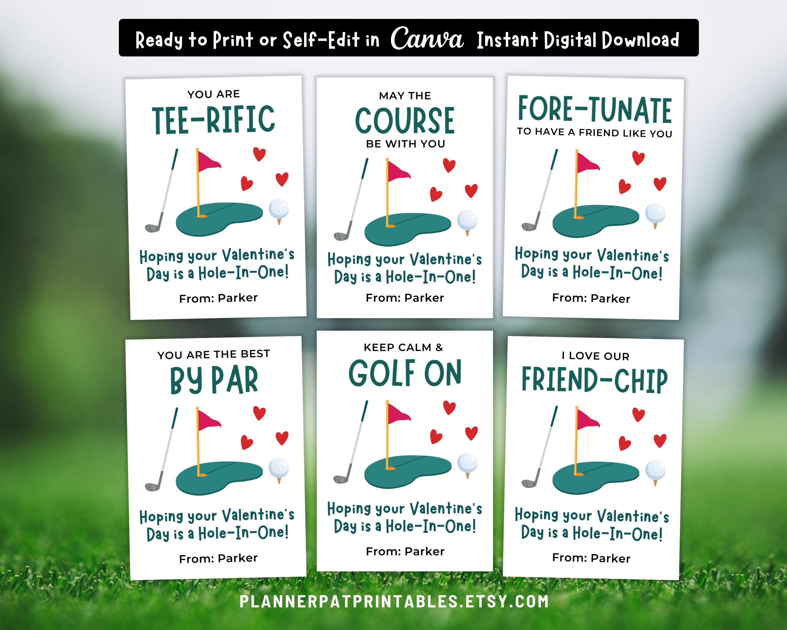 Editable Golf Valentine Cards | Golfing Printable Template (canva ...