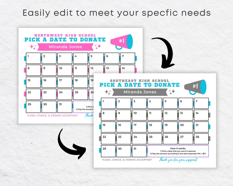 Editable Cheer Calendar Pick A Date to Donate Fundraiser Canva Template ...