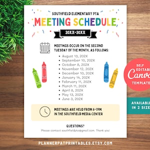 Editable Annual PTA Meeting Schedule Flyer Canva Template, PTO Meeting ...