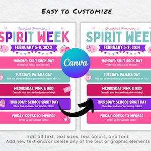 Editable Valentines Day Spirit Week Flyer Canva Template, School Spirit ...