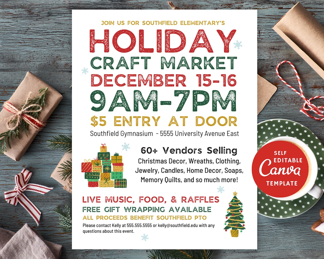 Editable Holiday Market Flyer, Christmas Craft Fair Canva Template - Etsy