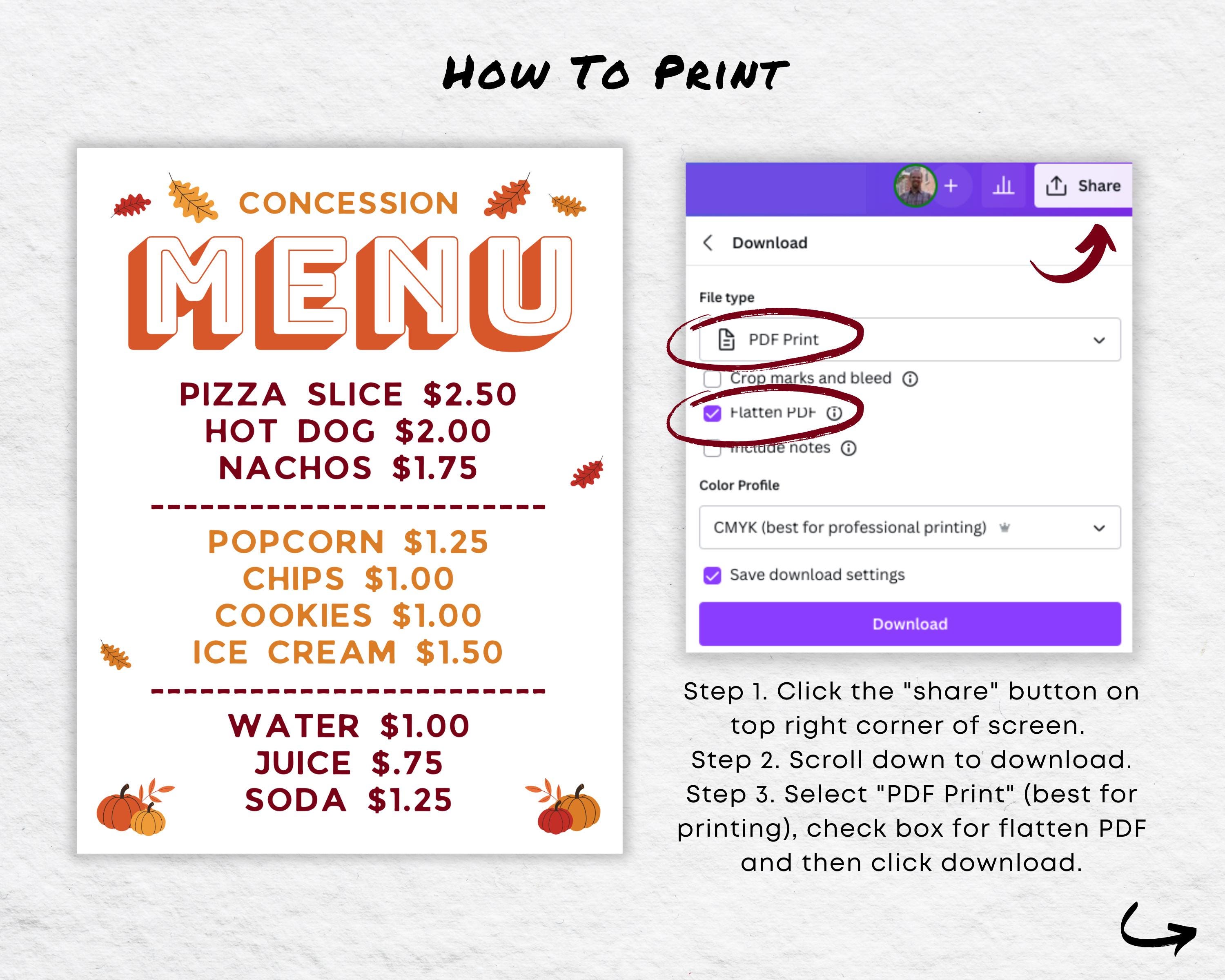 Editable Fall Concession Stand Menu Template: Printable Sign (canva ...