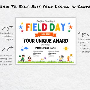 Editable Field Day Award Certificate Template, PE Gym Awards Printable ...