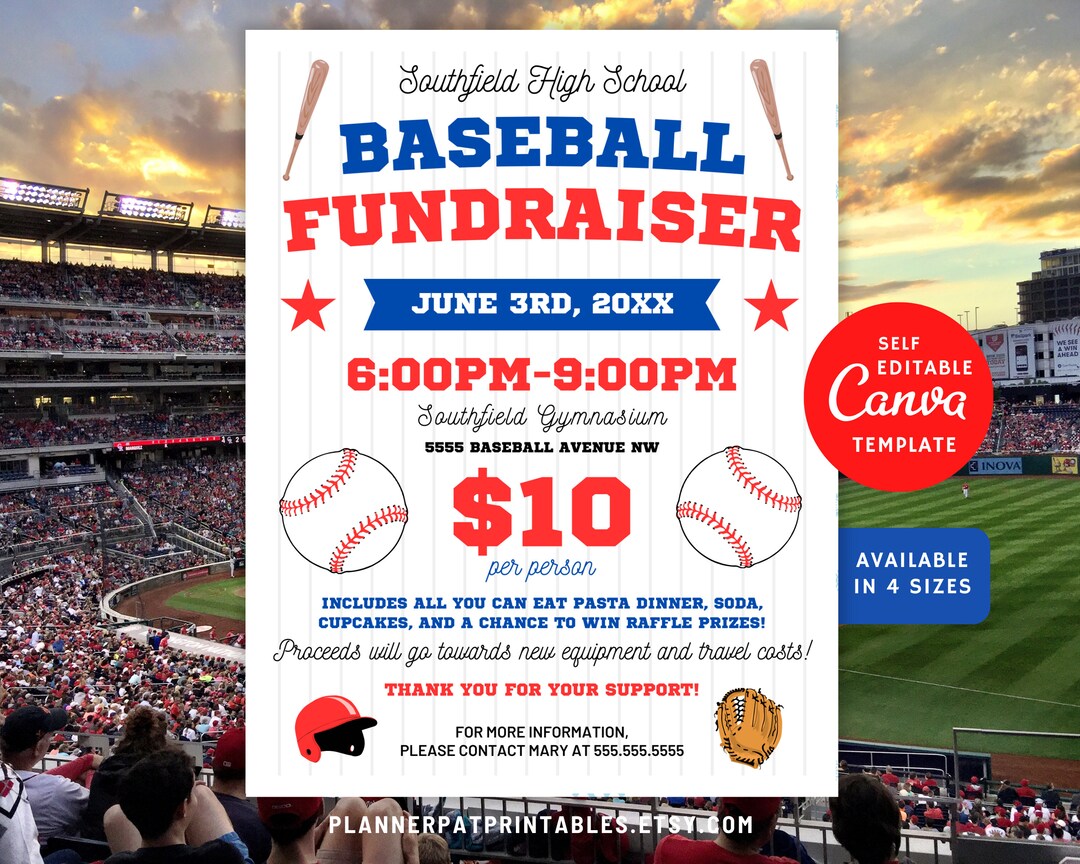 Editable Baseball Fundraiser Flyer Template, Team Raffle Poster (canva ...