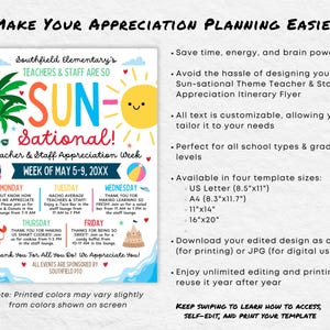 Editable Beach Theme Teacher & Staff Appreciation Sunsational Itinerary ...